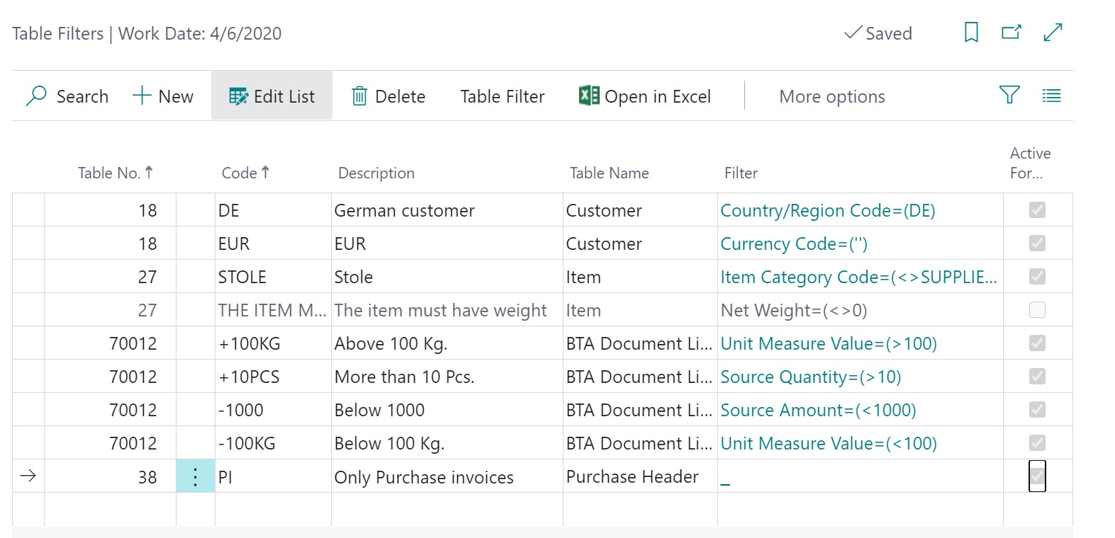 Conditions and Table filters