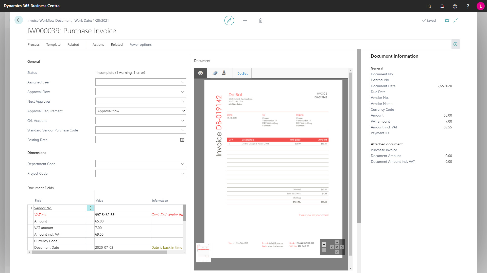 Document status Incomplete